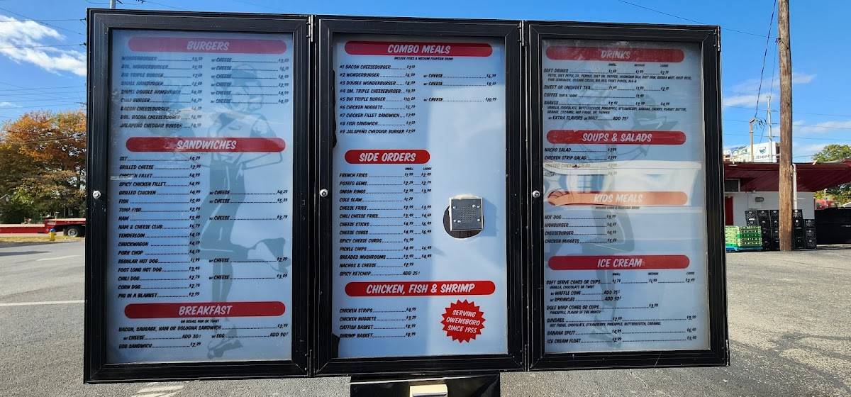 Menu at Wonder Whip restaurant, Owensboro, E 4th St