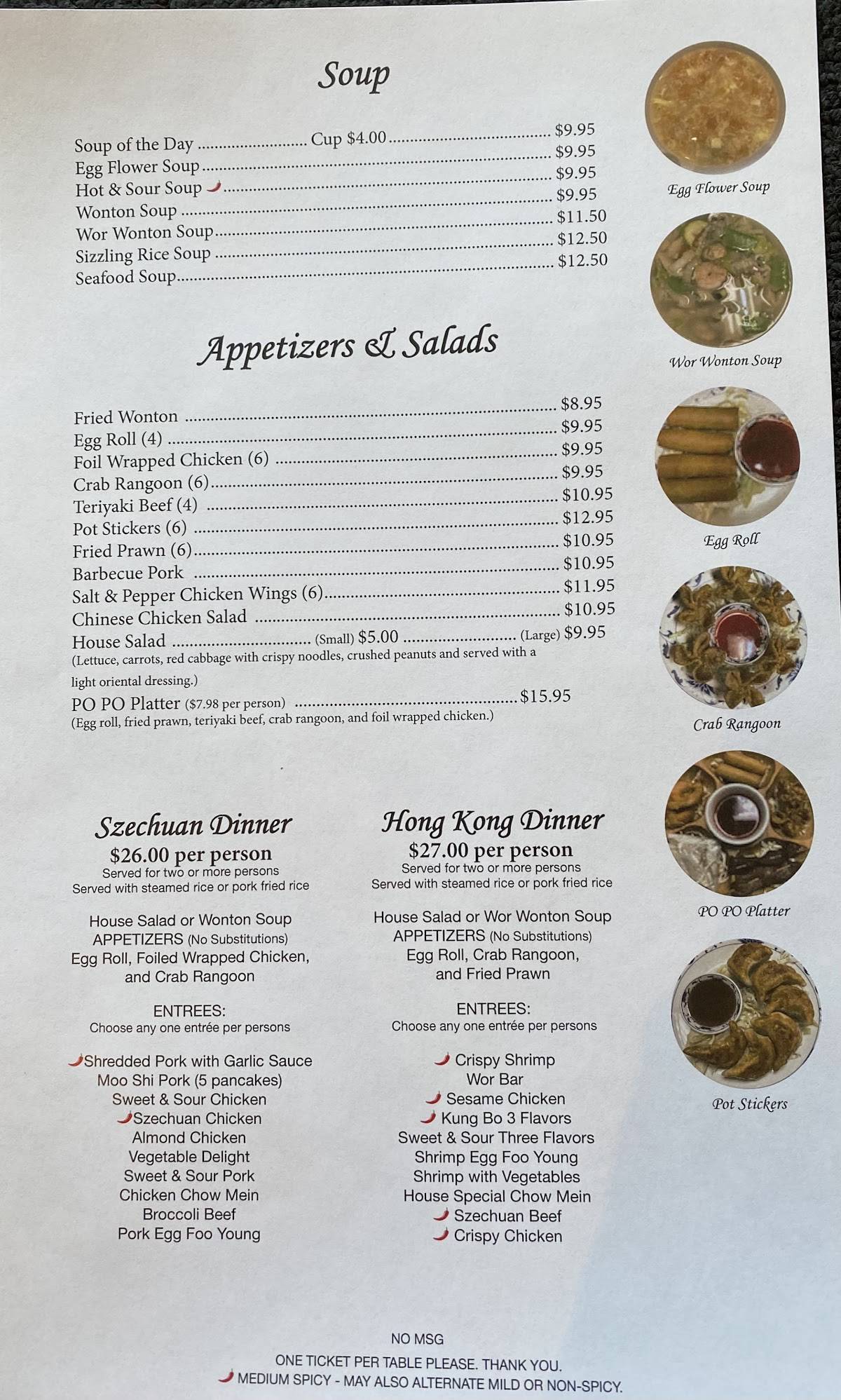 Menu at Wong's Garden restaurant, Truckee