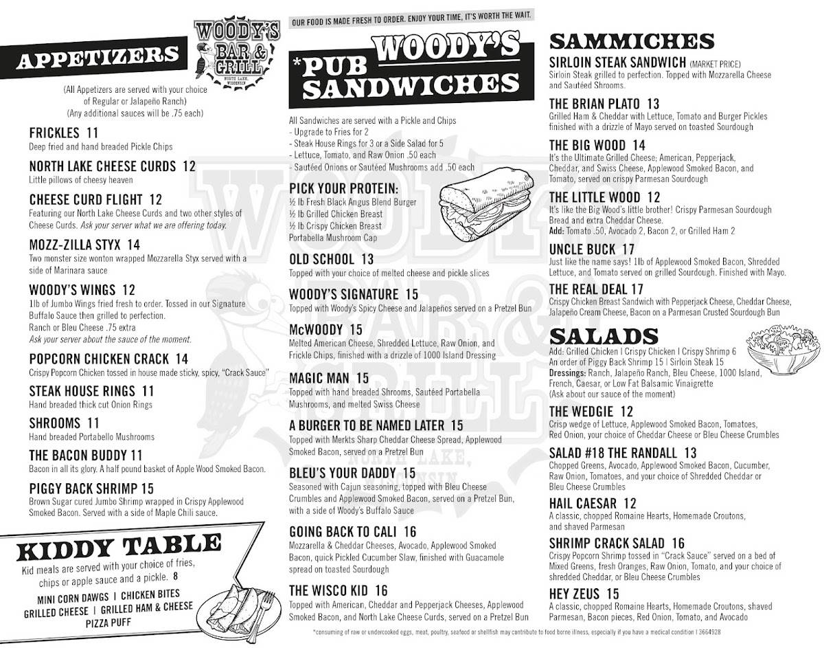 Menu at Woody's Bar & Grill, Hartland