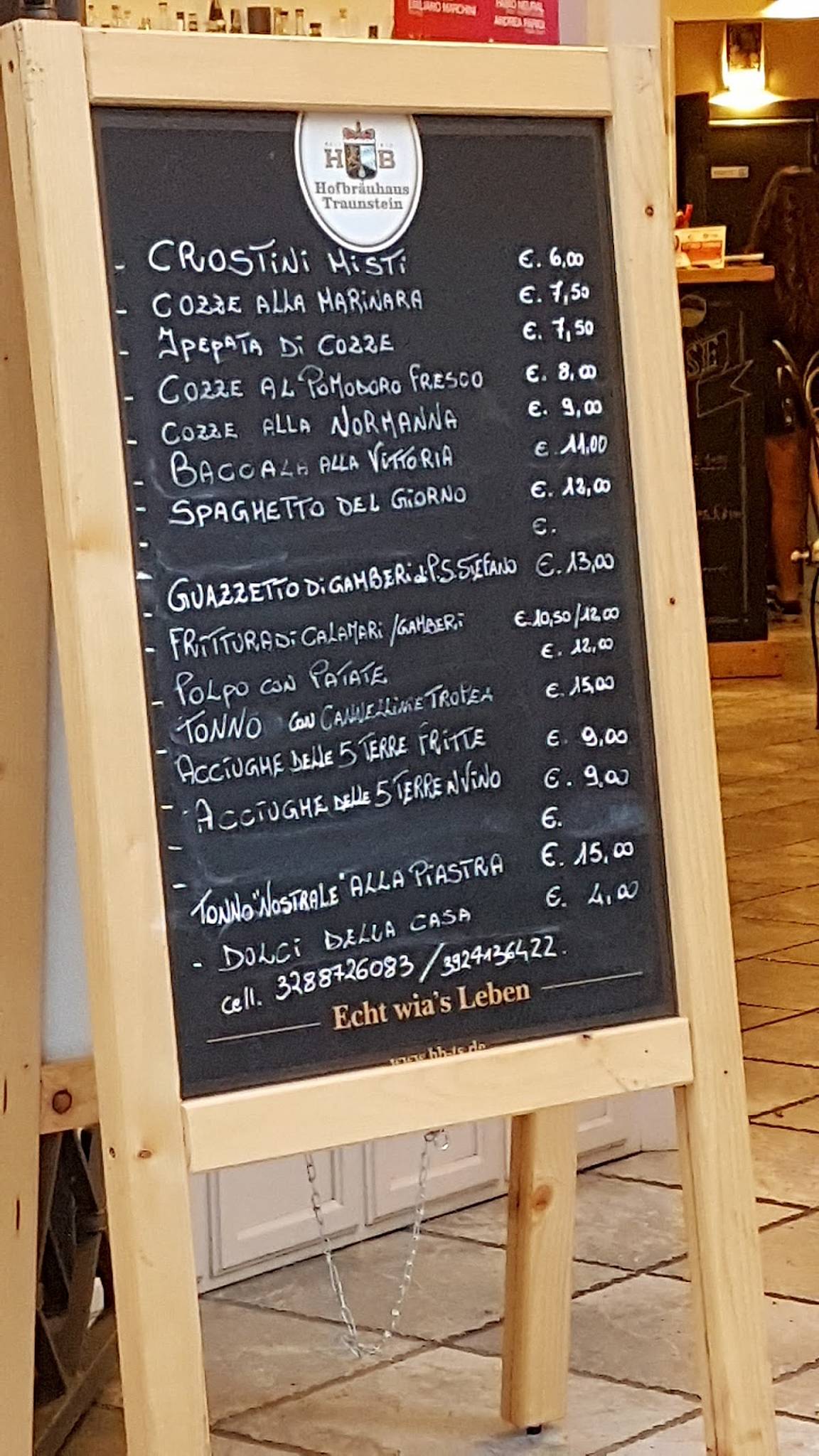 Menu at XBar, Follonica