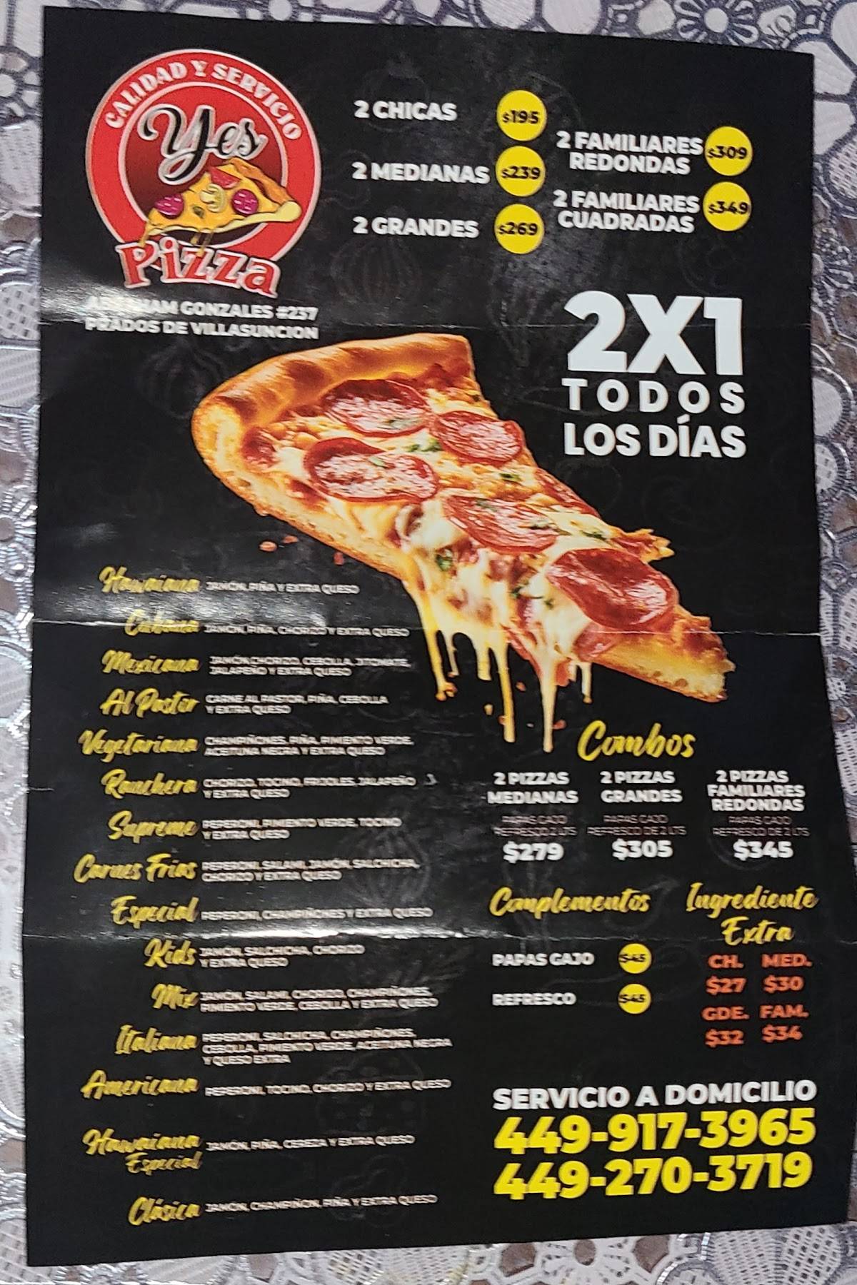 Menu at YES PIZZA restaurant, Aguascalientes