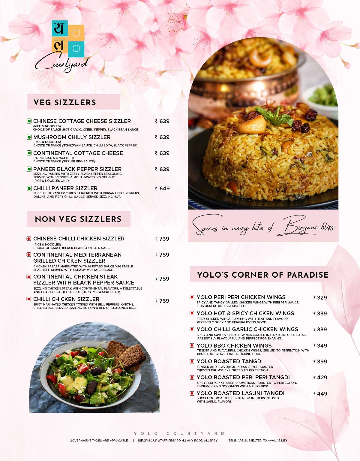 Menu at YOLO Courtyard, Amritsar