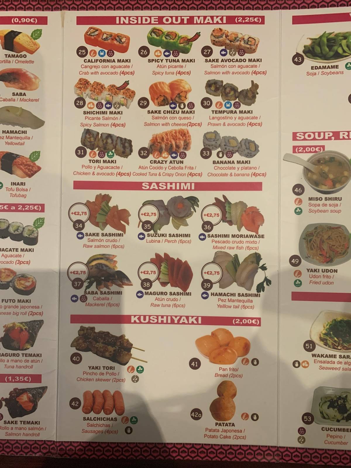 Carta del restaurante YAMATO Japonés, El Albir
