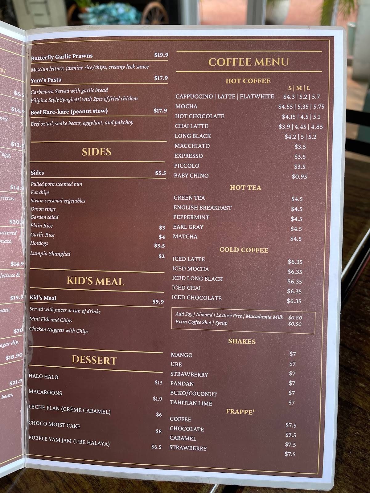 Menu at Yam’s Bakehouse and Cafe, Berrimah, Berrimah