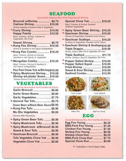 Menu at Yan Yan Chinese Cuisine restaurant, Salem