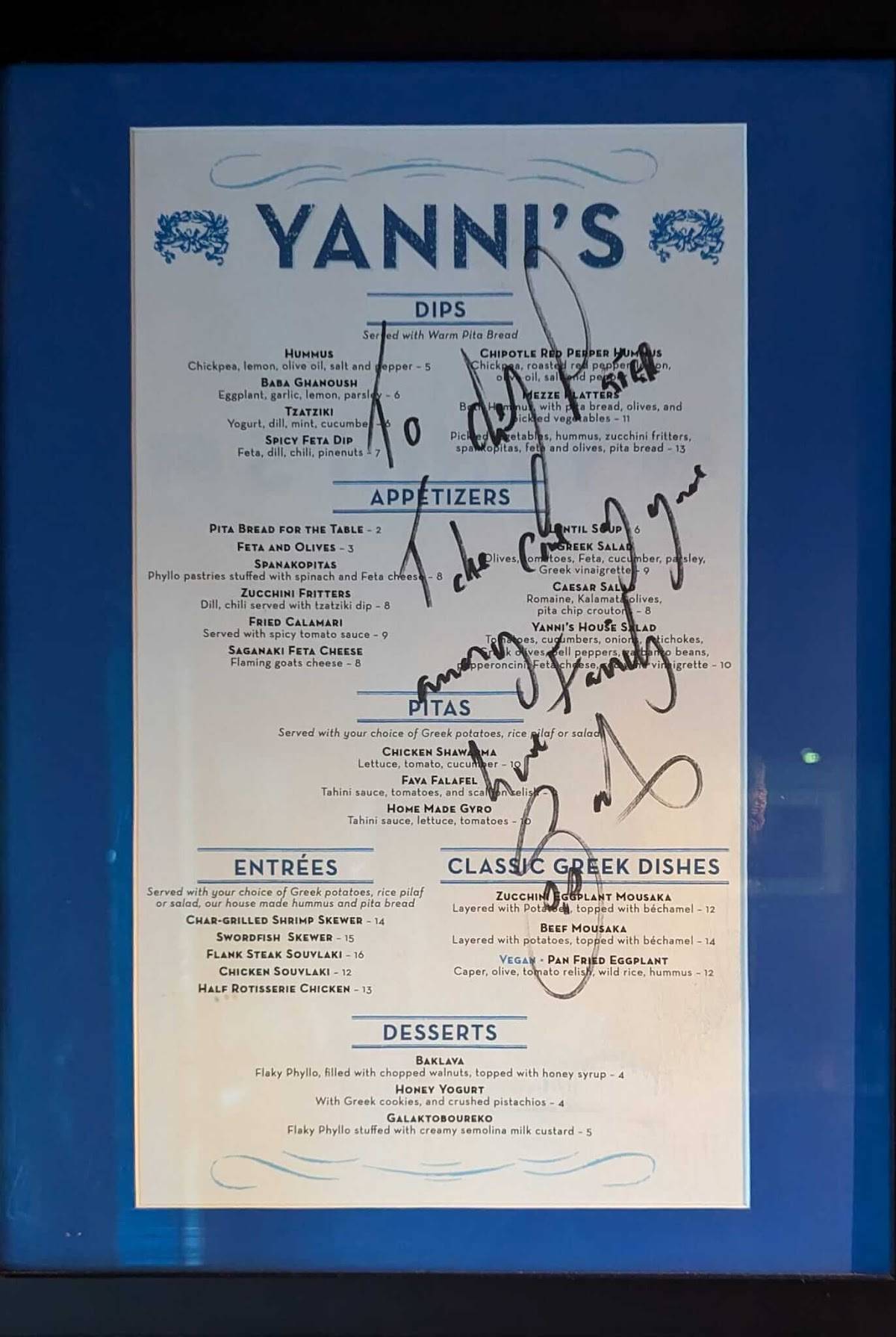 Menu at Yanni's Greek Restaurant, Seattle, Greenwood Ave N