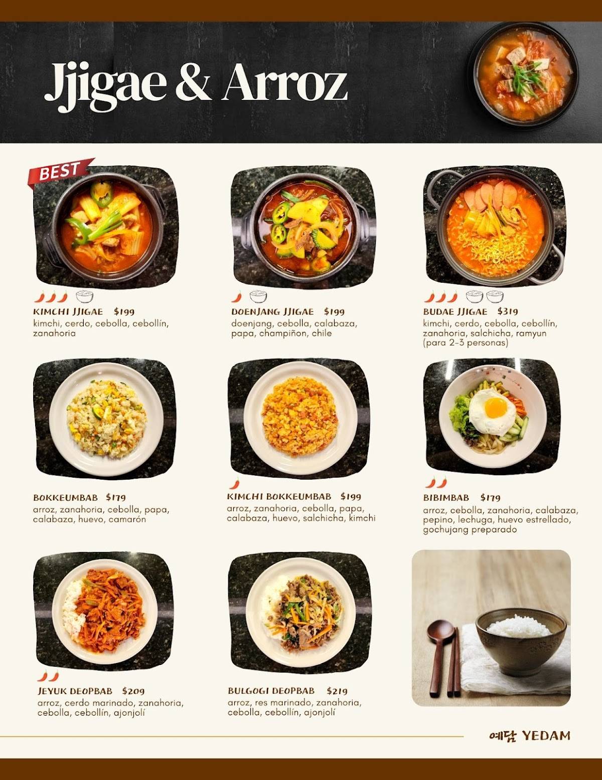 Carta de 예담 Yedam (comida coreana) Restaurante & Café, Merida