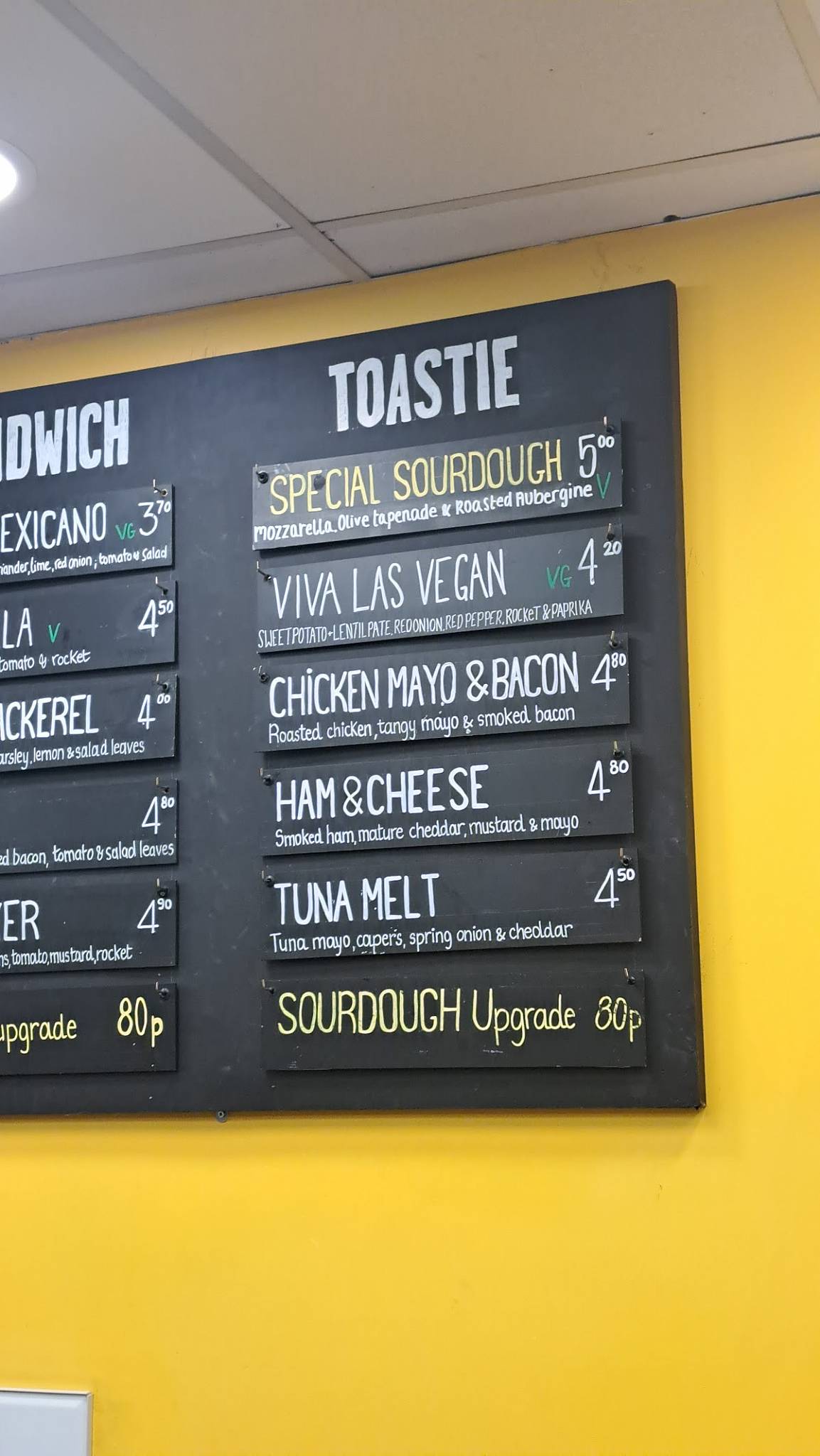 Menu at Yellow Submarine Charity cafe, Oxford