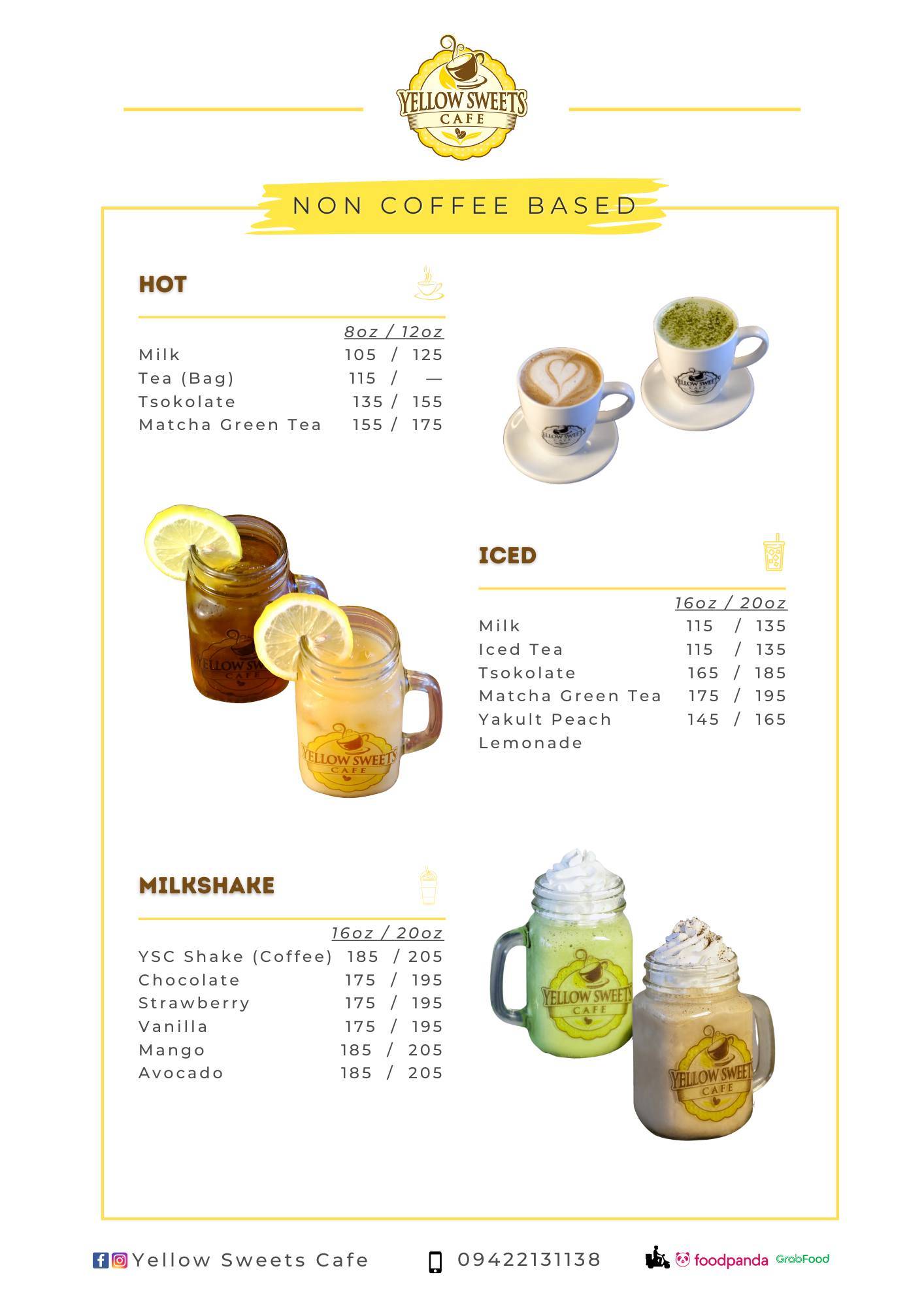 Menu at Yellow Sweets Cafe, San Pedro