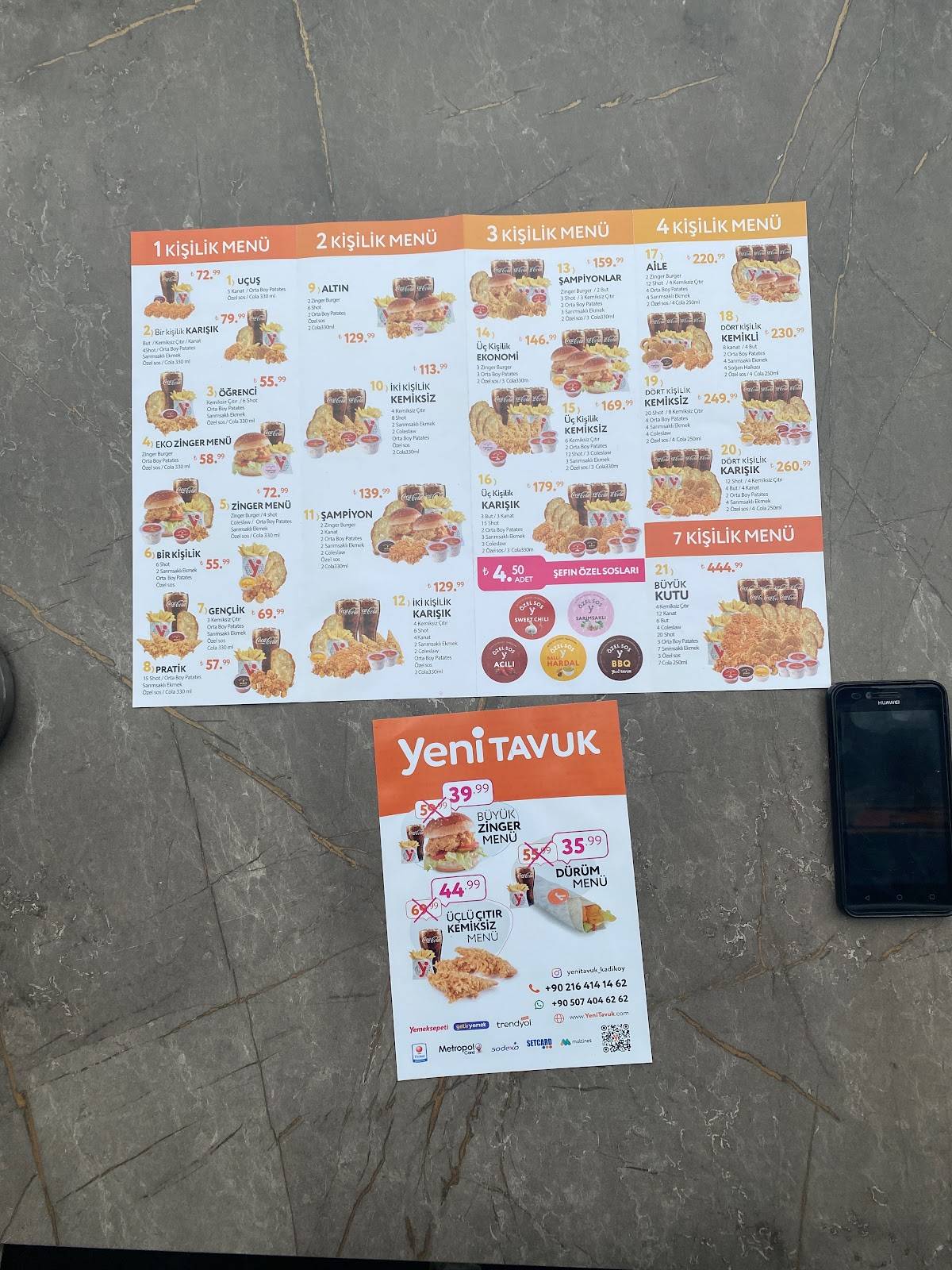 Menu at Yeni Tavuk-Kadikoy, Istanbul