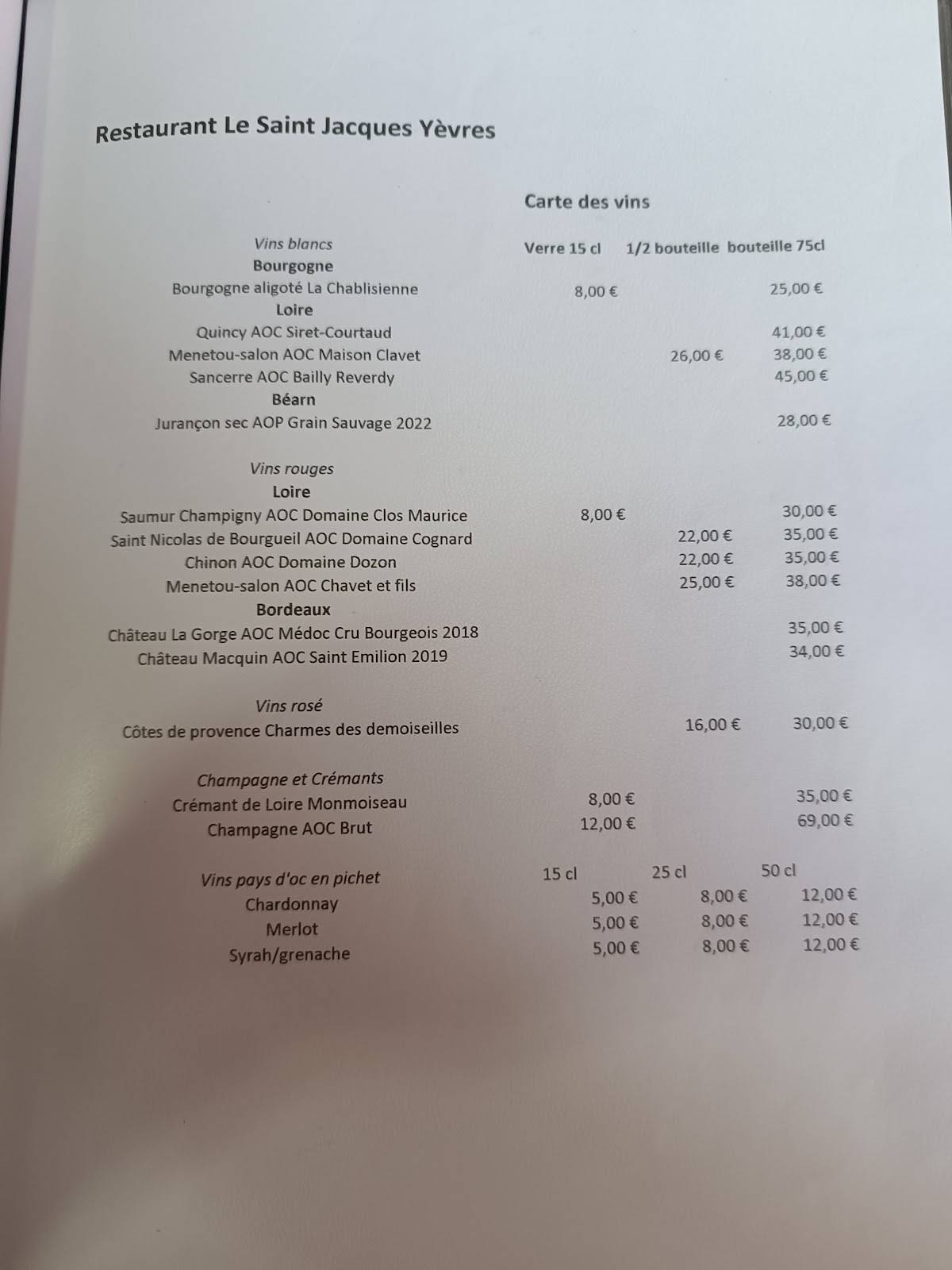 Menu au Le Saint-Jacques restaurant, Yèvres