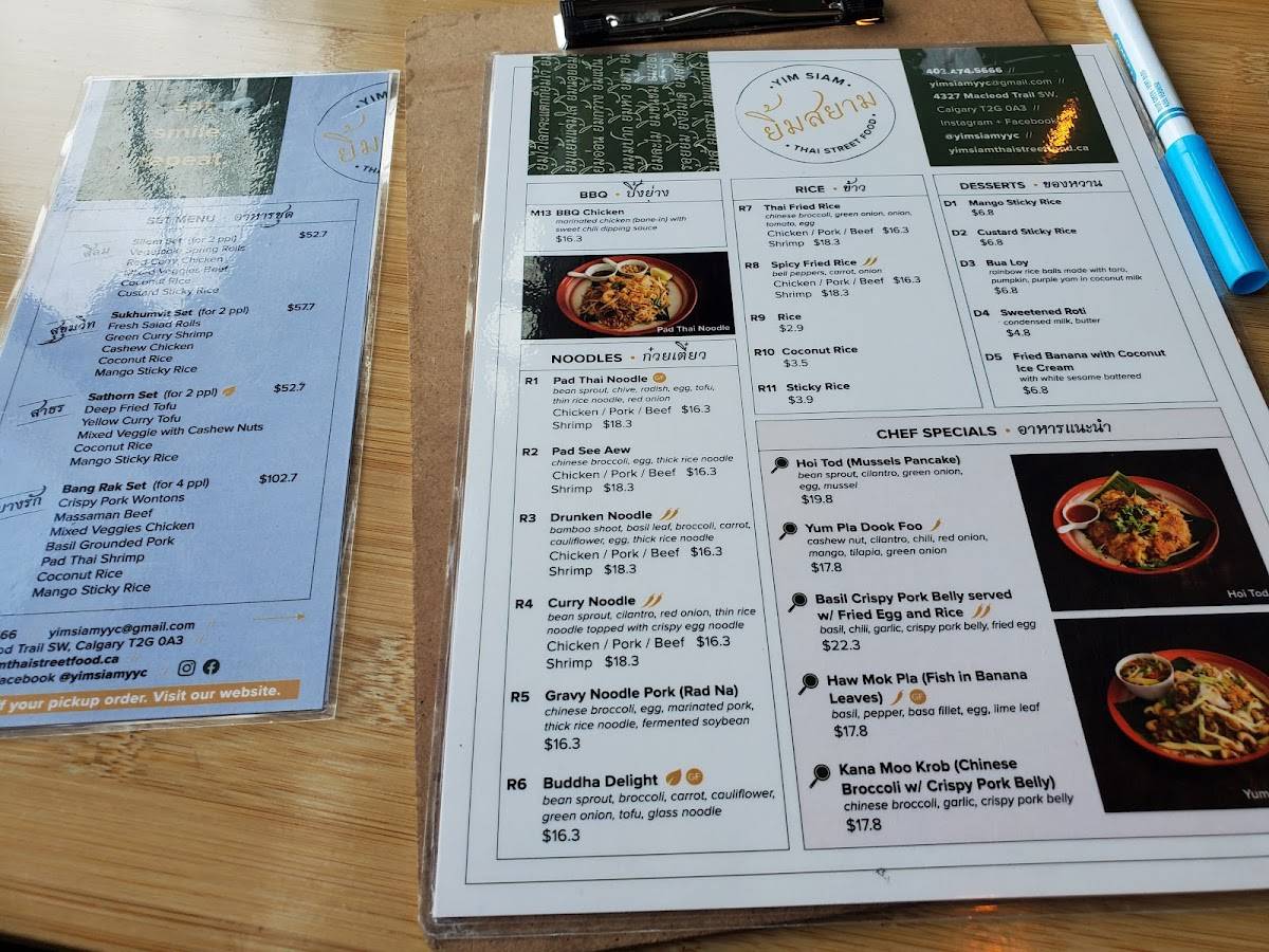 Carta del restaurante Yim Siam Thai Street Food, Calgary