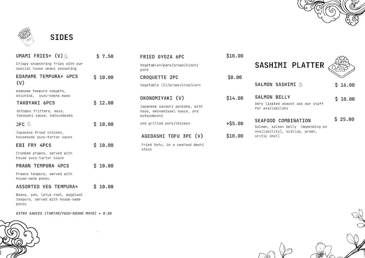 Menu at Yo-Sho Japanese Eatery restaurant, Australia