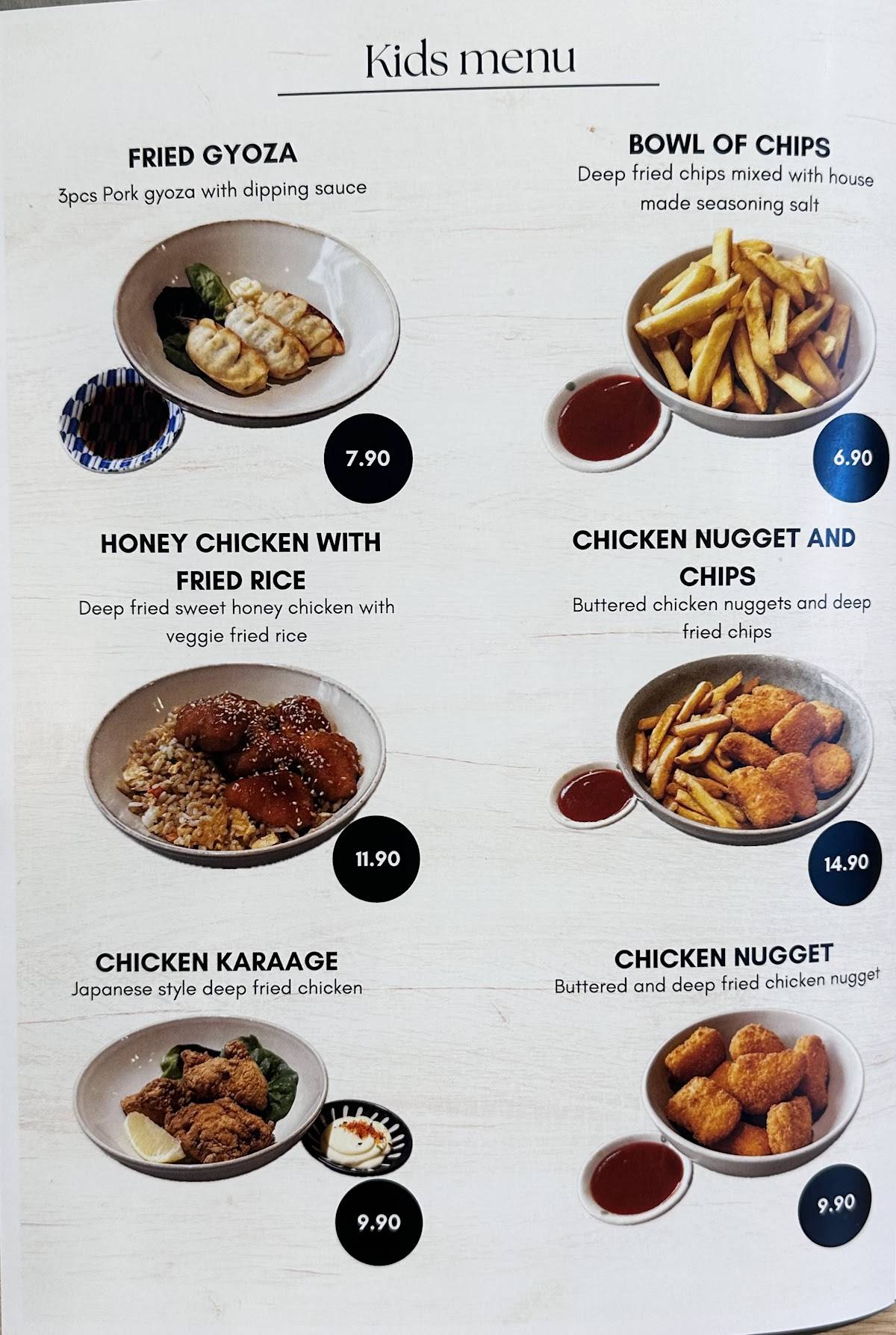 Menu at Yo-Sho Japanese Eatery restaurant, Port Melbourne
