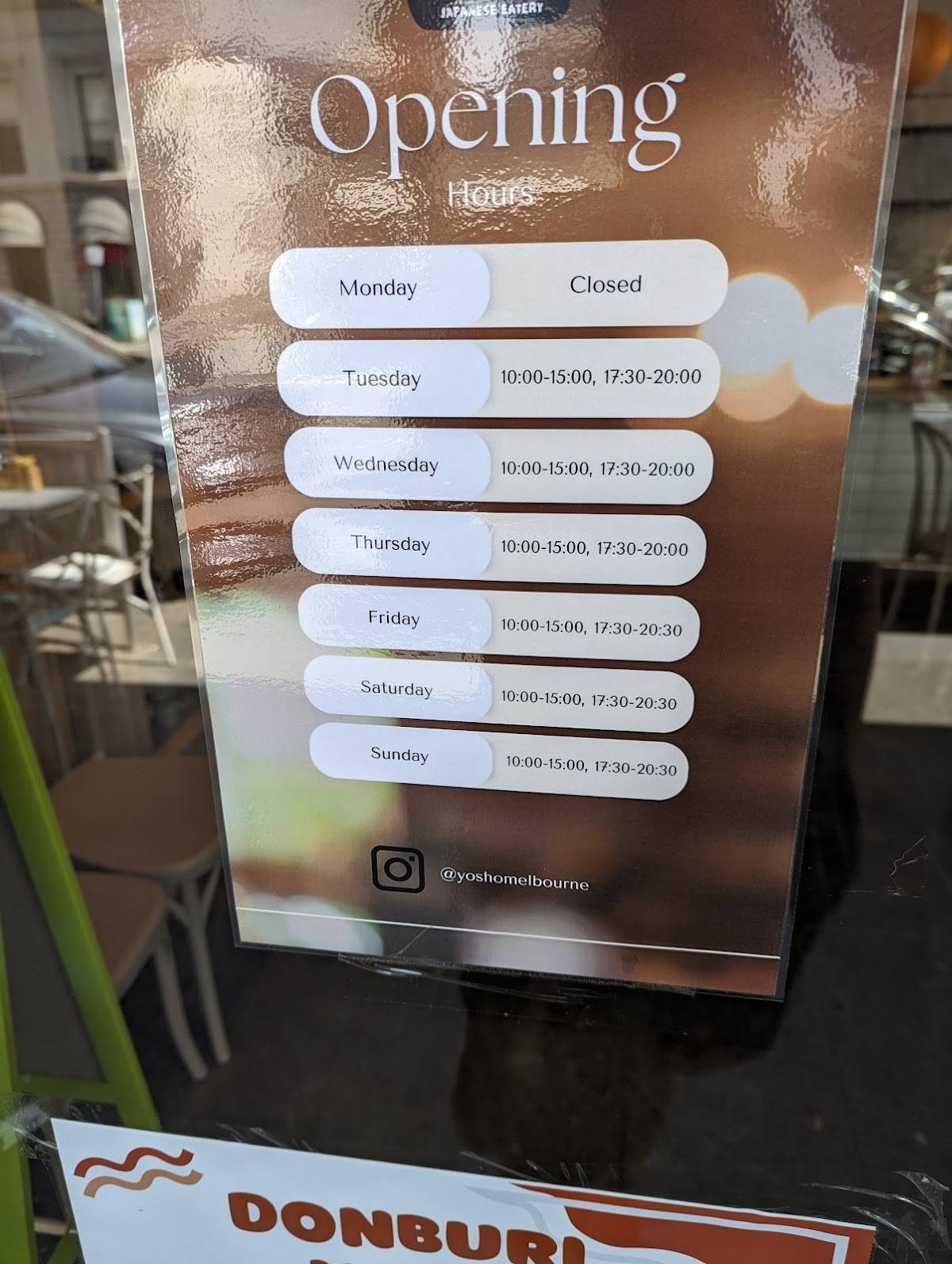 Menu at Yo-Sho Japanese Eatery restaurant, Australia