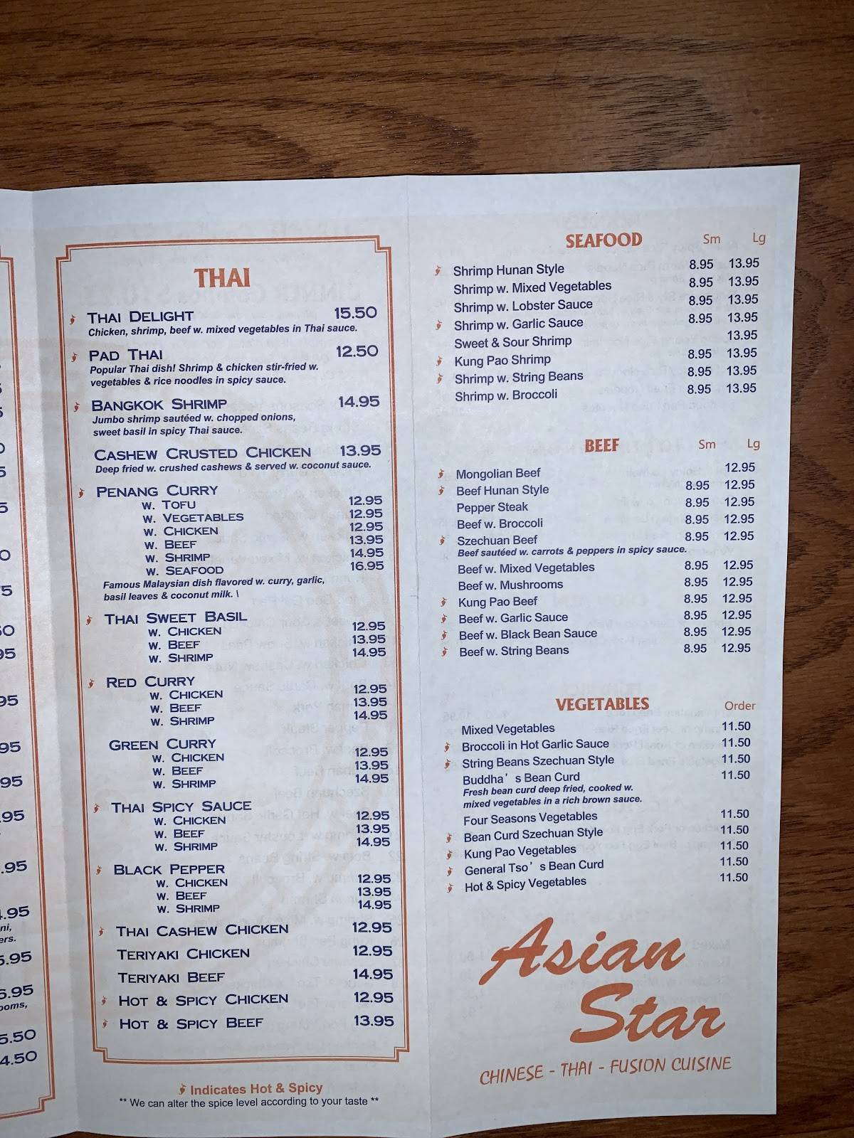 Menu at Asian Star of Youngwood restaurant, Youngwood