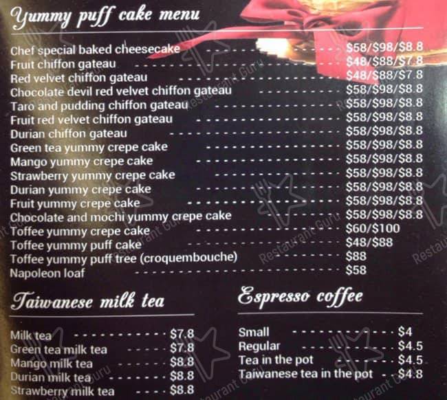 Menu at Yummy Puff Patisserie and Cafe, South Yarra
