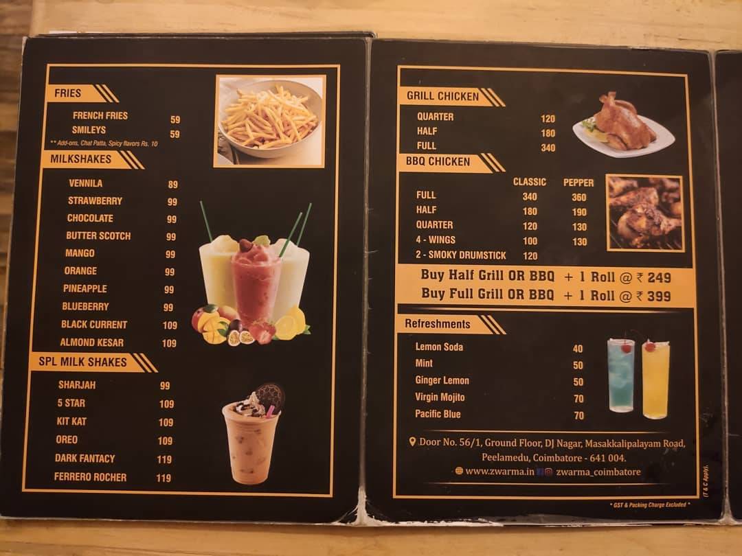 Menu at ZWARMA, Coimbatore, D56