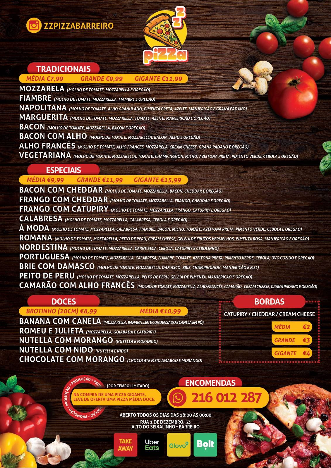 Menu em ZZ PIZZA restaurante, Barreiro