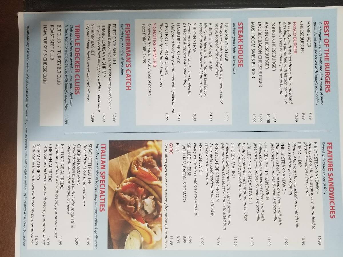 Menu at Zack's Diner restaurant, Fort Branch