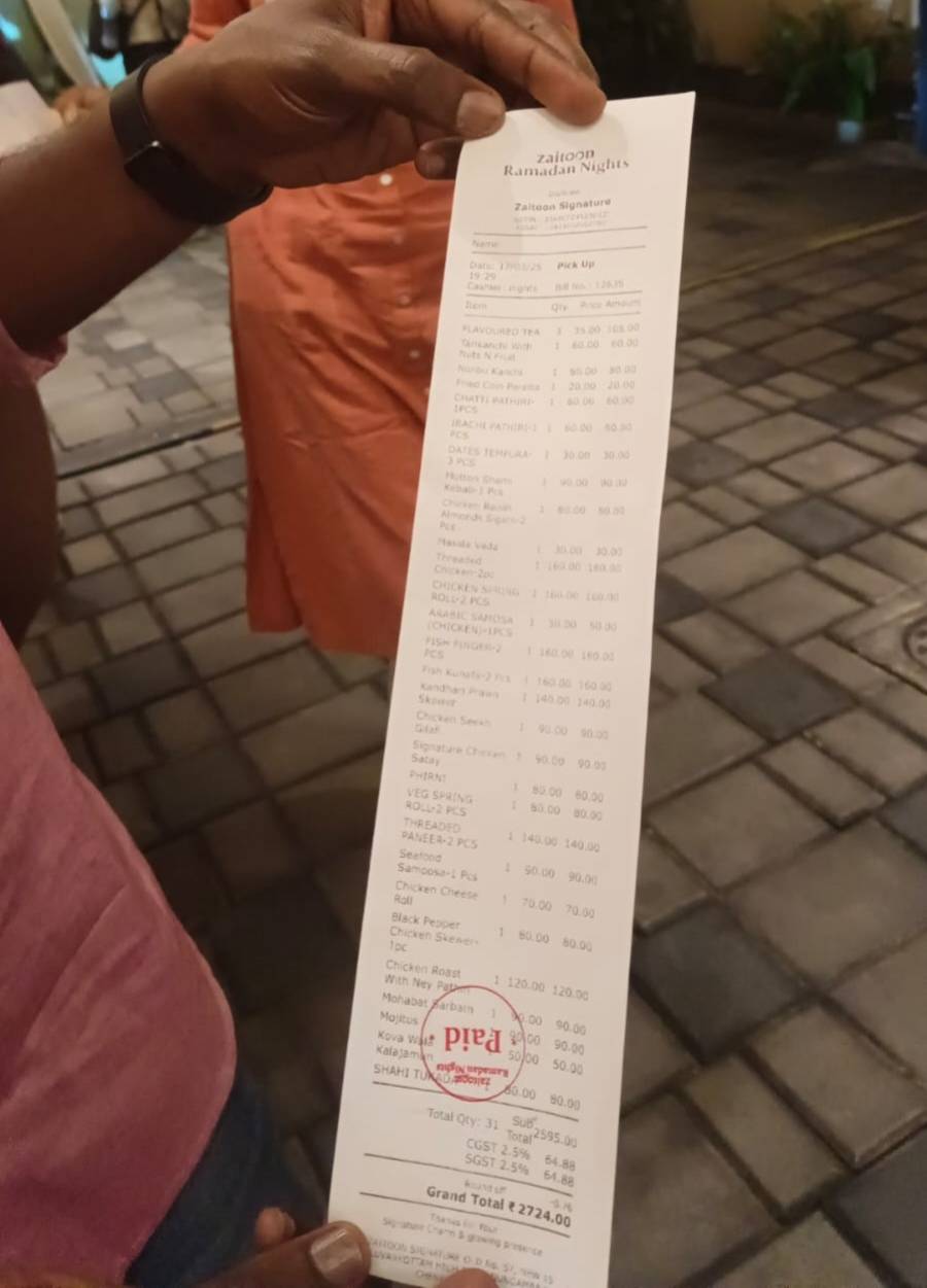 Menu at Zaitoon Signature, Chennai