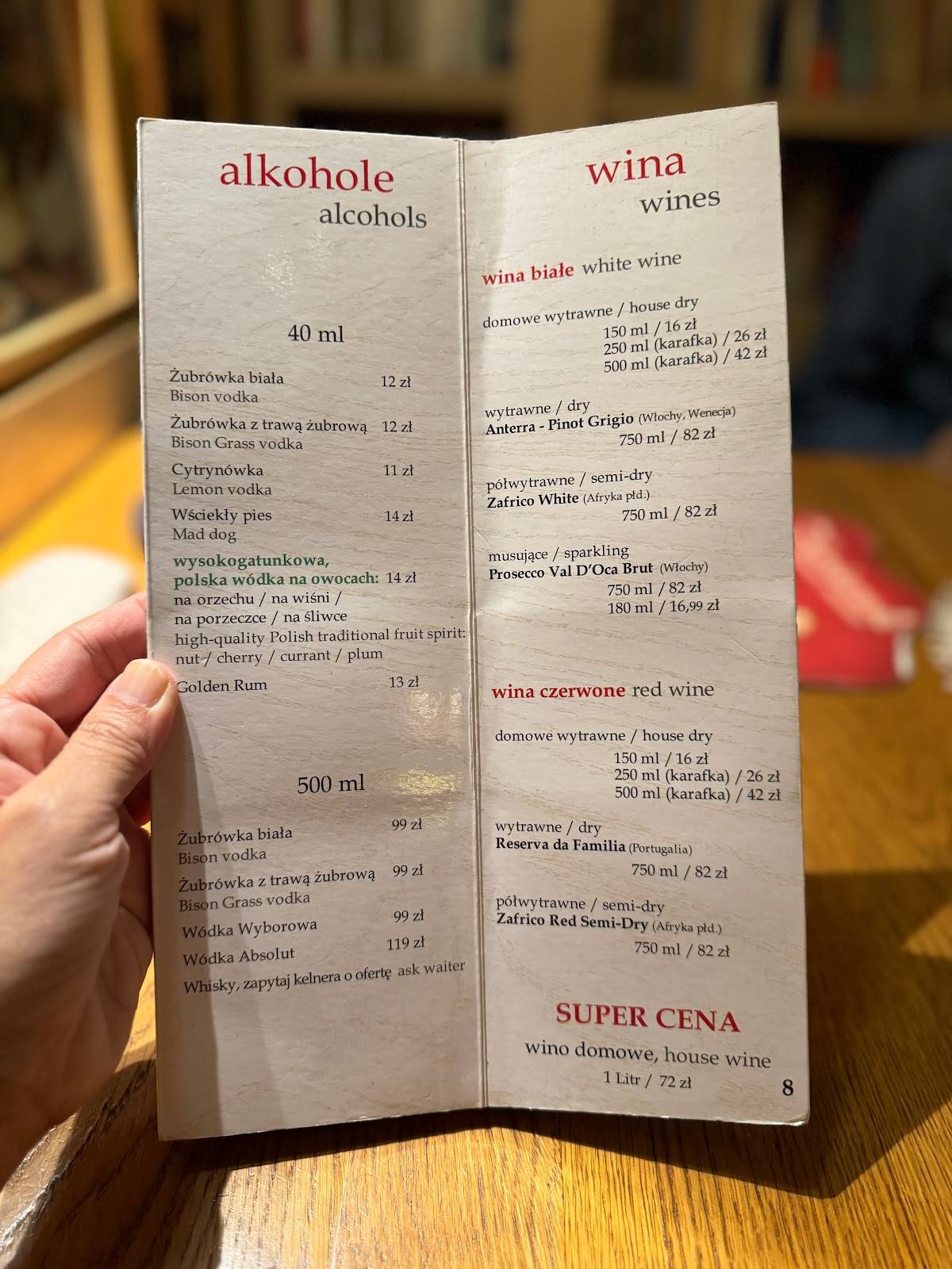 Menu at Zapiecek restaurant, Warsaw, Nowy Świat 64