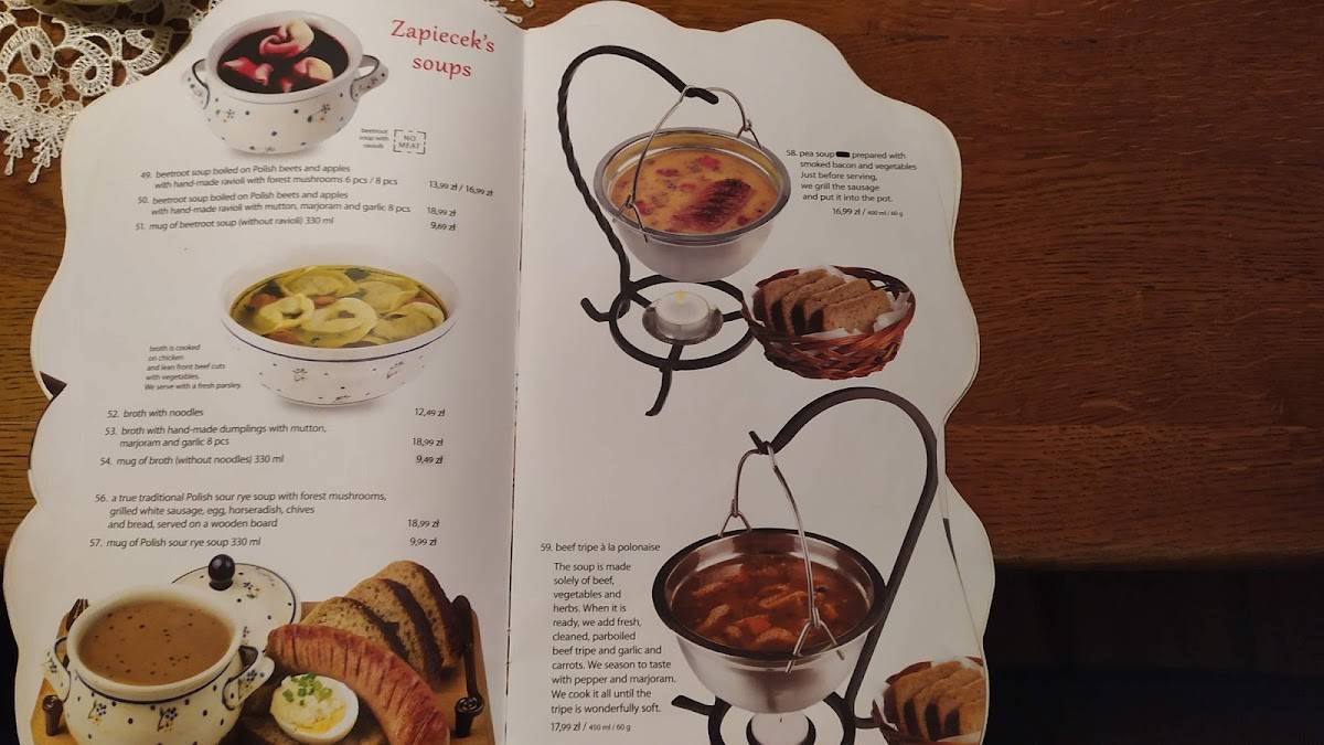 Menu at Zapiecek restaurant, Warsaw, Nowy Świat 64