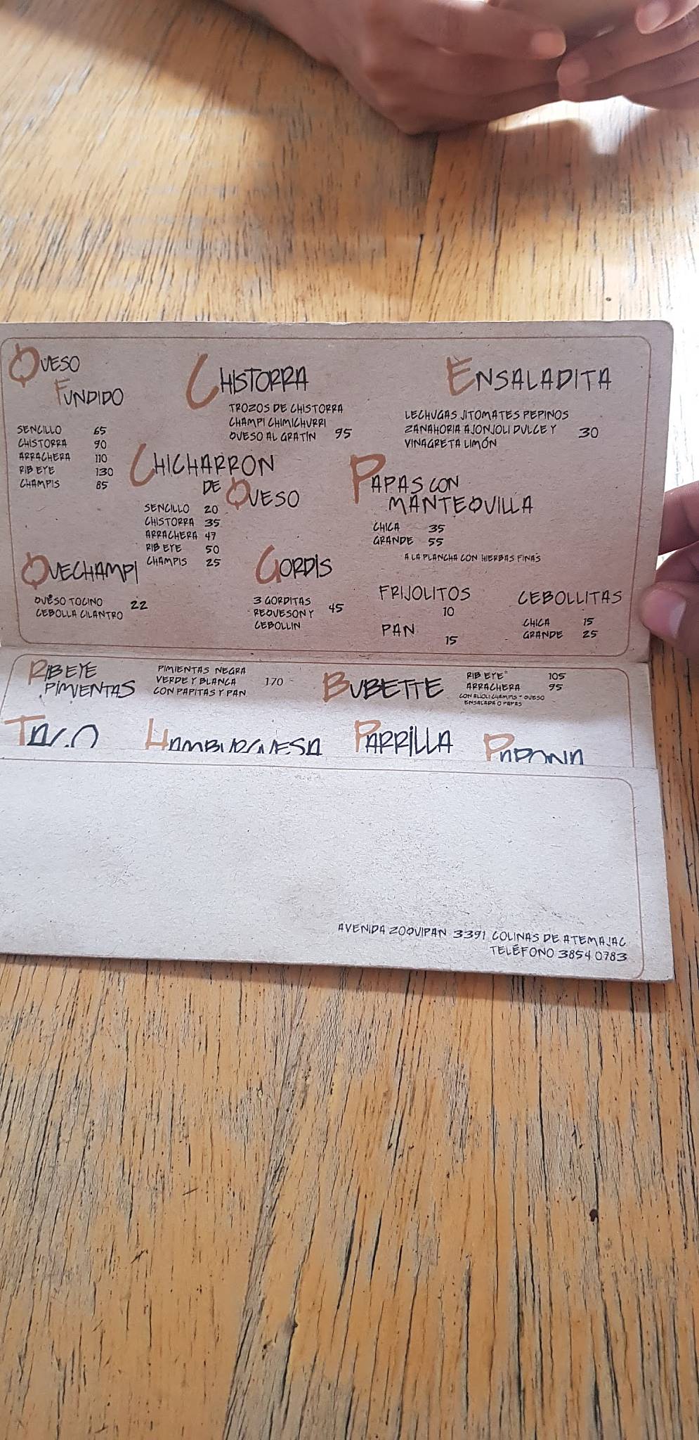 Carta de parrilla Así & Asado, Zapopan
