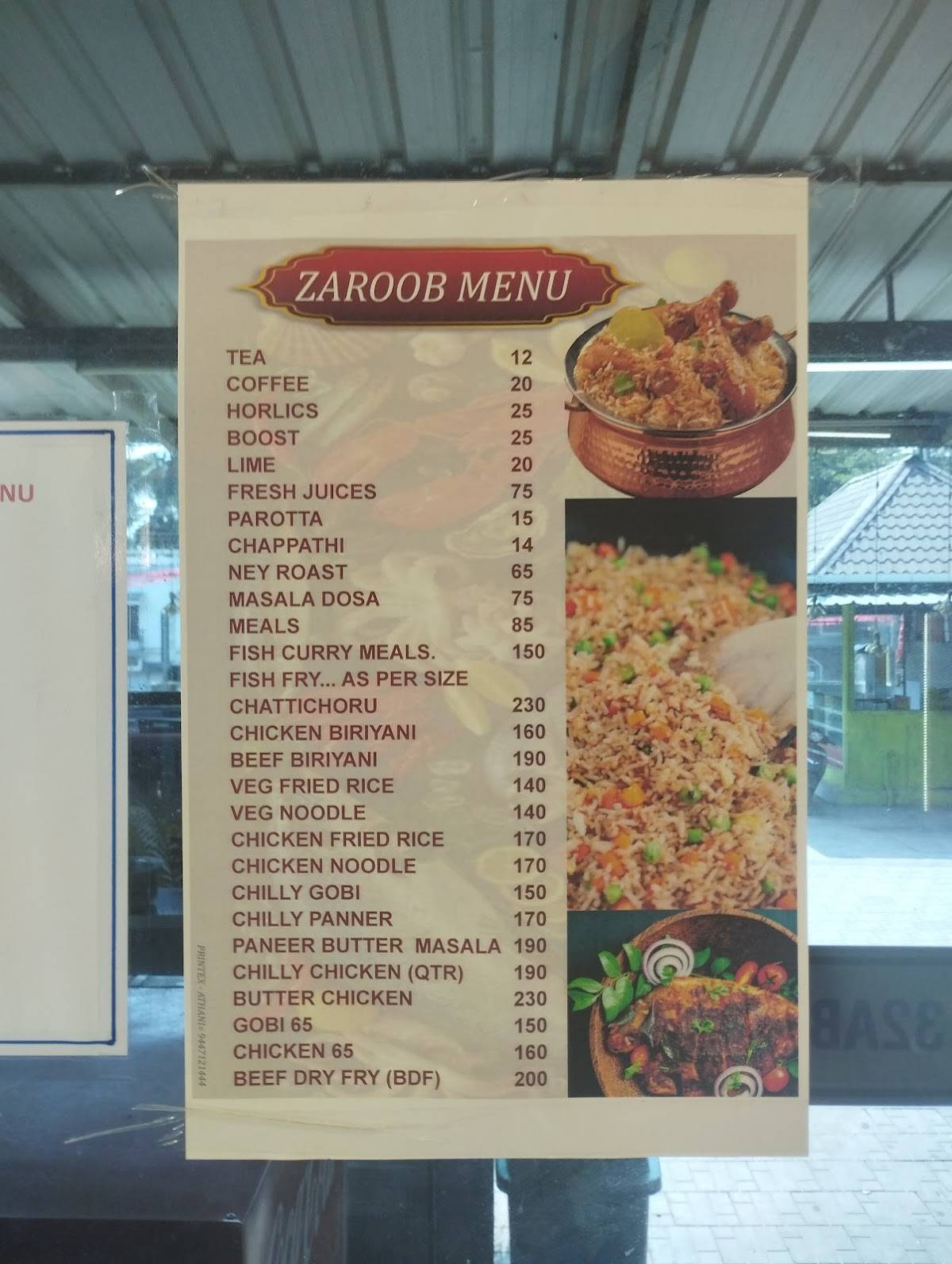 Menu at Zaroob restaurant, Thrissur