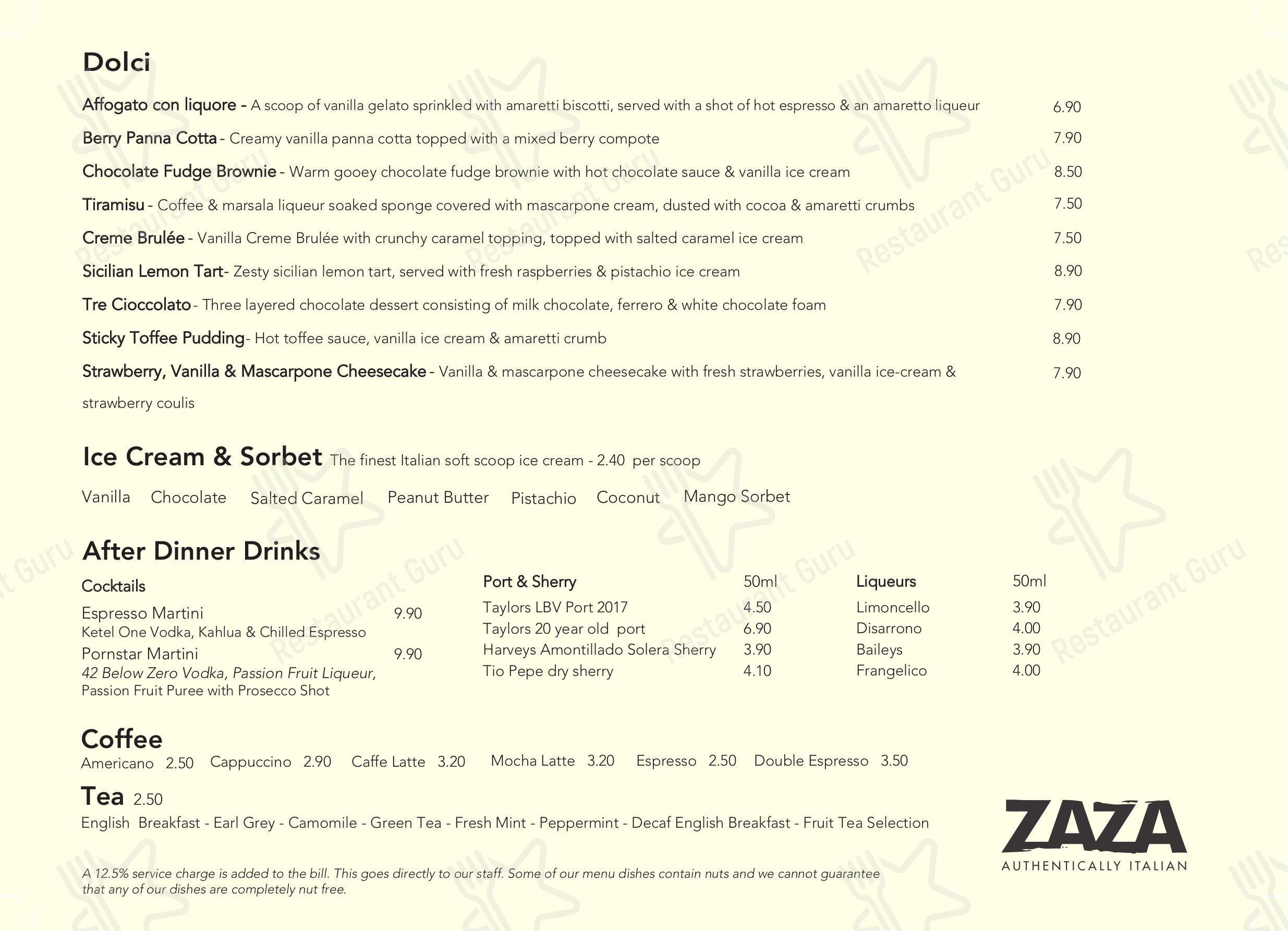 Menu at Zaza restaurant, London, The Duck House