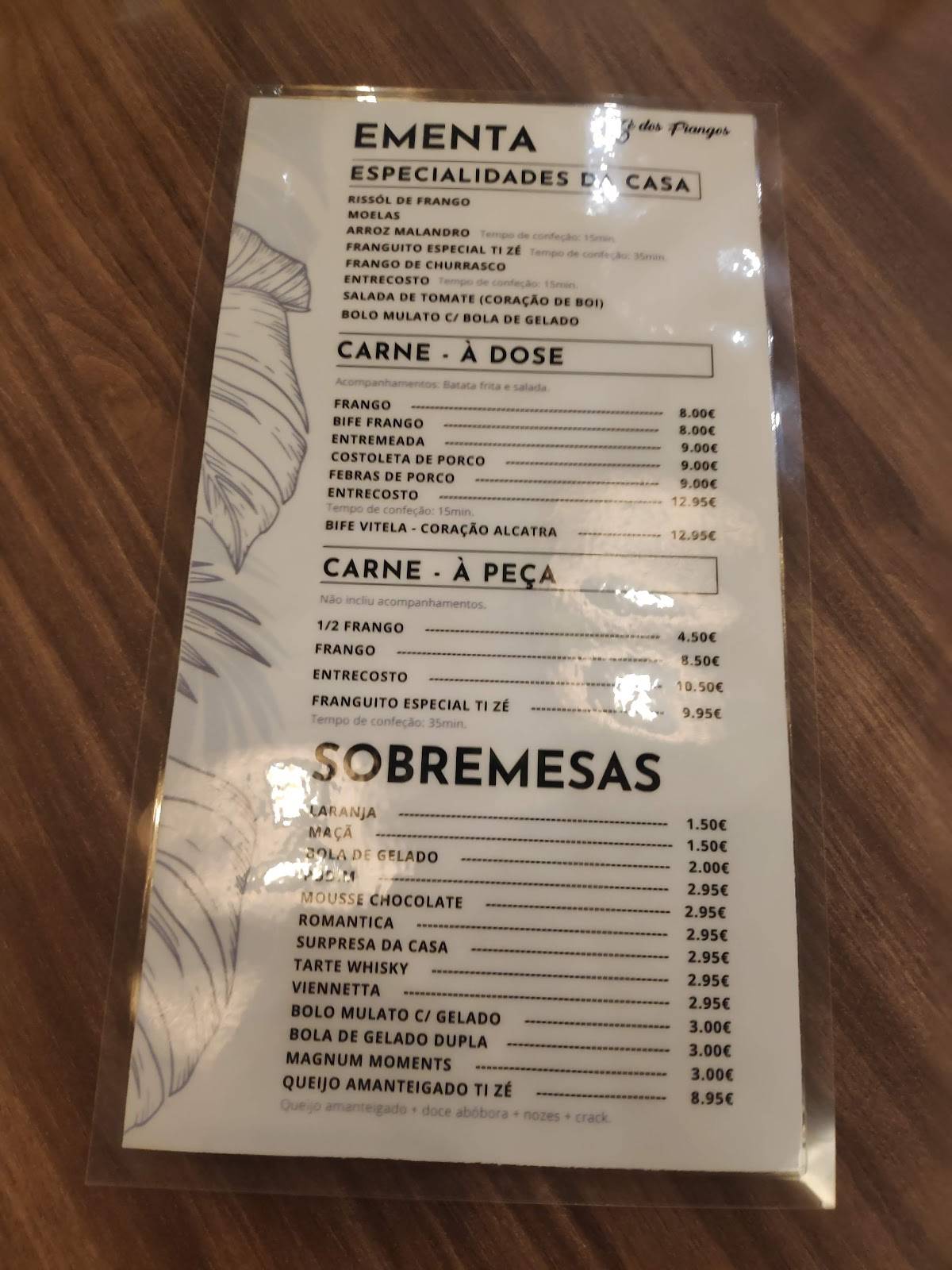 Menu em Zé dos Frangos restaurante, Febres
