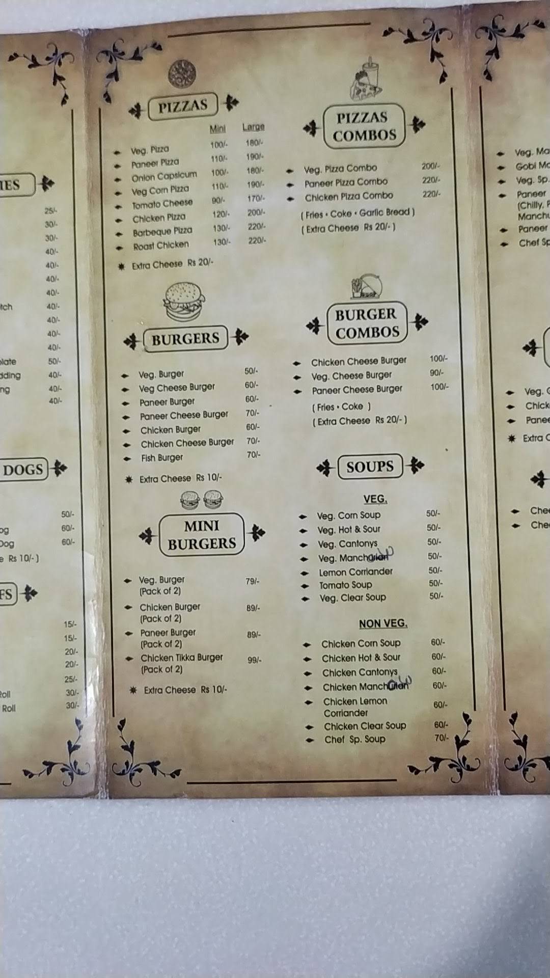Menu at Zeds Bakers inn, Hyderabad