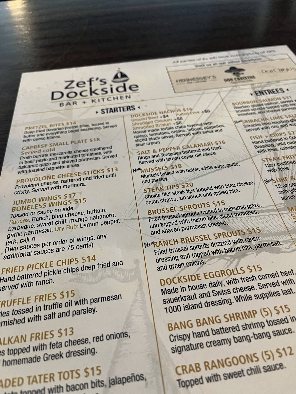 Menu at Zef's Dockside Bar + Kitchen, Saint Clair Shores