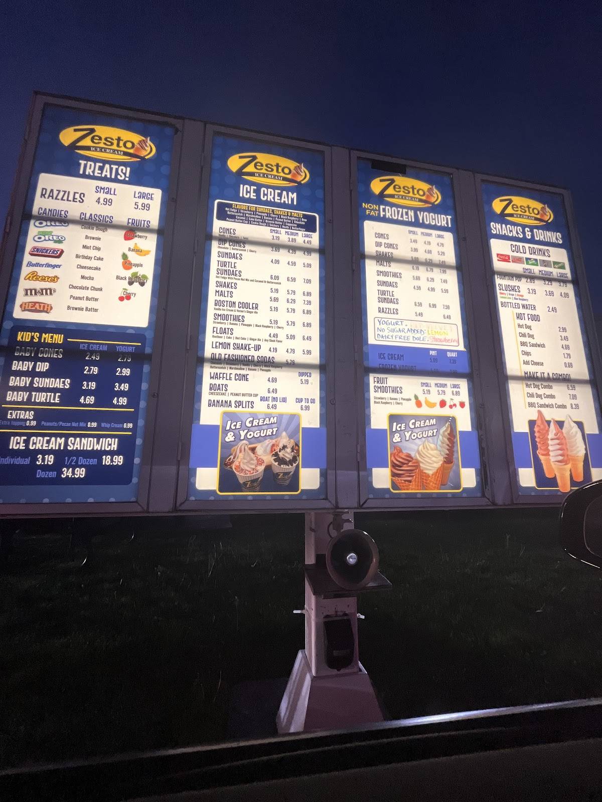 Menu at Zesto, Huntington