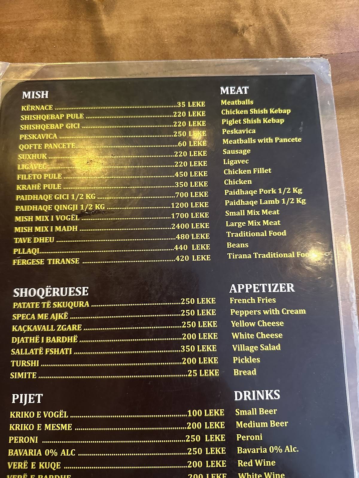 Menu at Zgara Te Pazari restaurant, Tirana