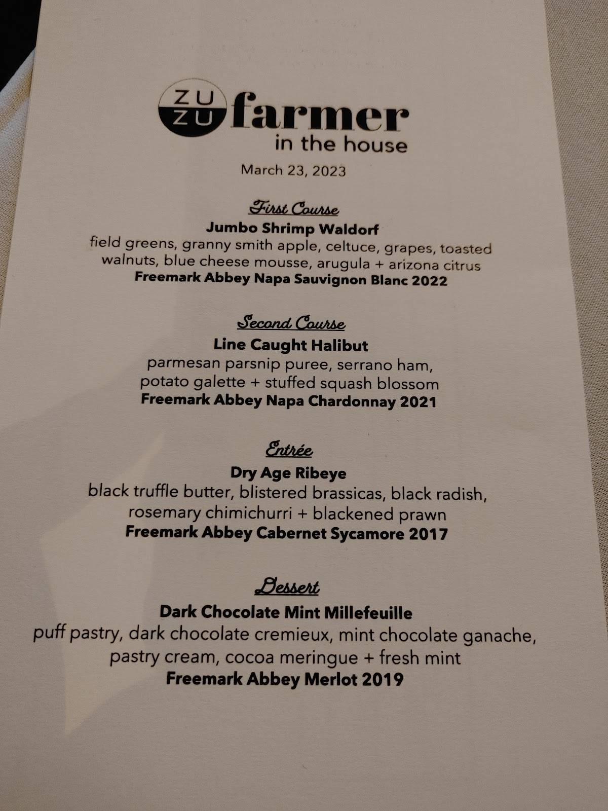 Menu at ZuZu pub & bar, Scottsdale, E Main St
