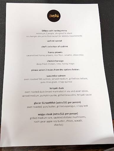 Carta de Zushi Barangaroo - Japanese Restaurant, Barangaroo, 10/33 ...