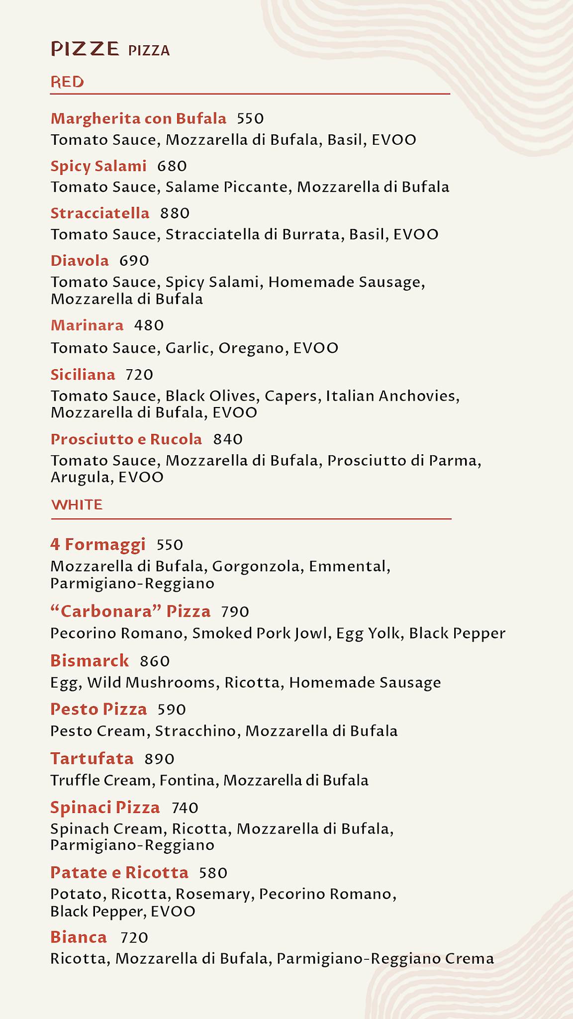 Menu at a mano Rockwell pizzeria, Makati