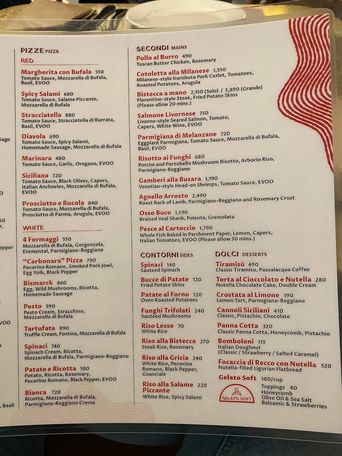 Menu at a mano Rockwell pizzeria, Makati