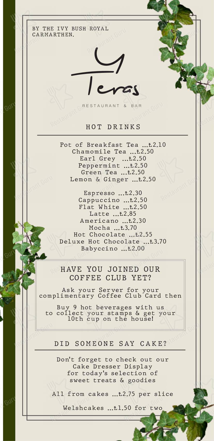 Menu at Ivy Bush Hotel Restaurant, Carmarthen