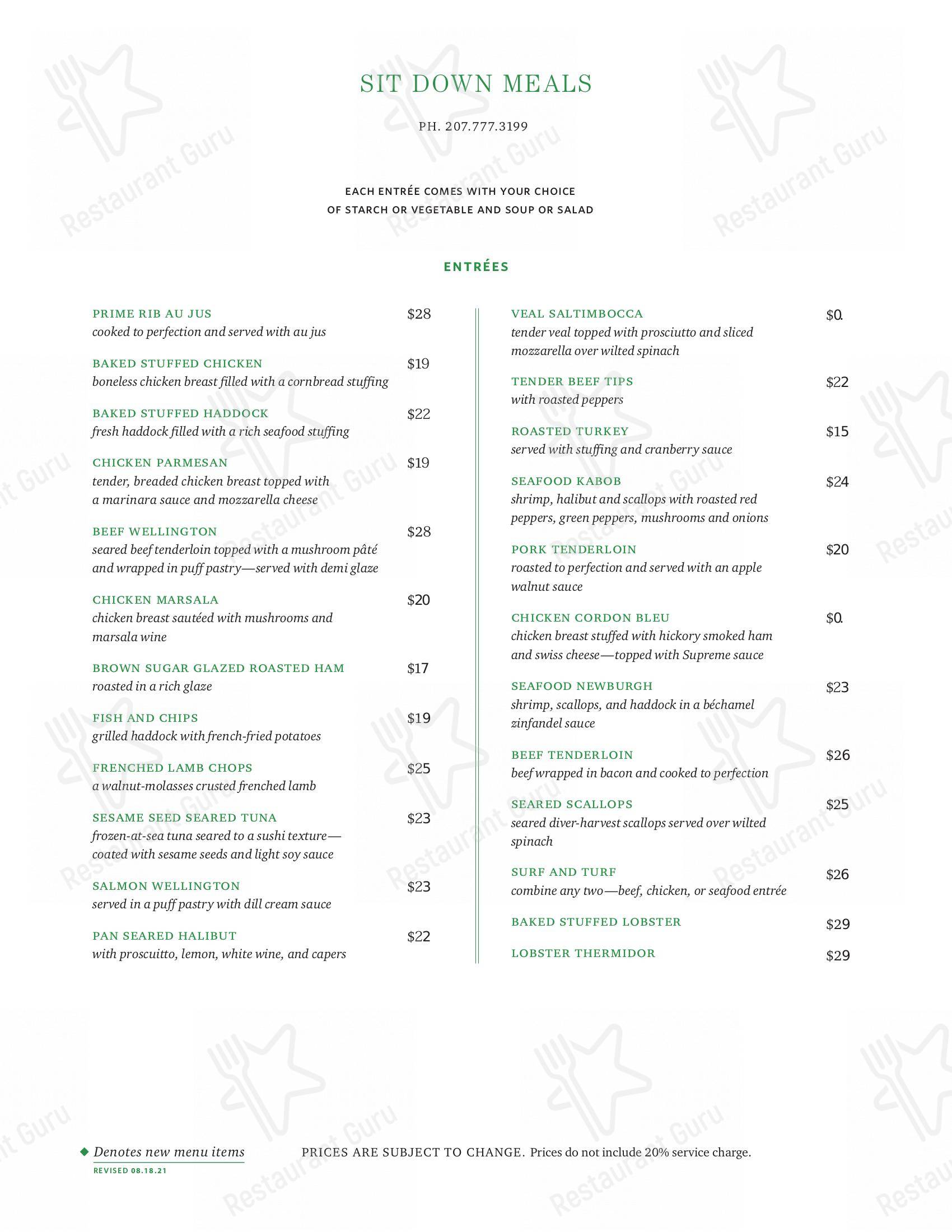 Menu at The Green Ladle restaurant, Lewiston