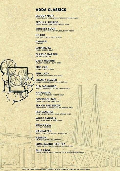 Menu at Bombay Adda Bandra, Mumbai, 9th