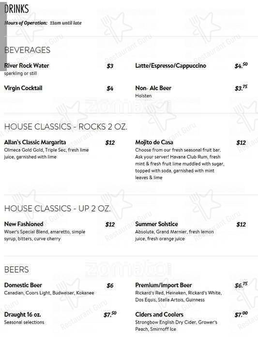 Menu at Curve Lounge pub & bar, Richmond