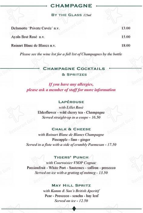 Menu at The Ivy restaurant, London, 1-5 West St