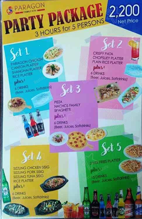 Menu at Paragon Family KTV pub & bar, Quezon City