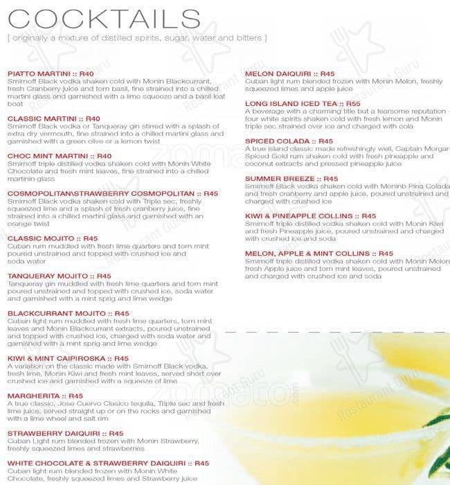 Menu at Piatto Restaurant Grill-Sandton, Sandton, Maude Street