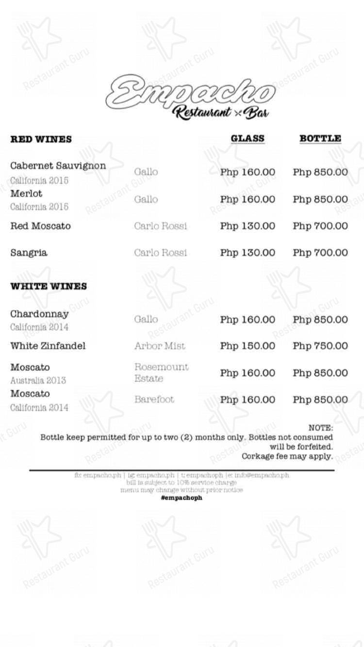 Menu at Empacho restaurant, Quezon City, 2nd floor unit 201