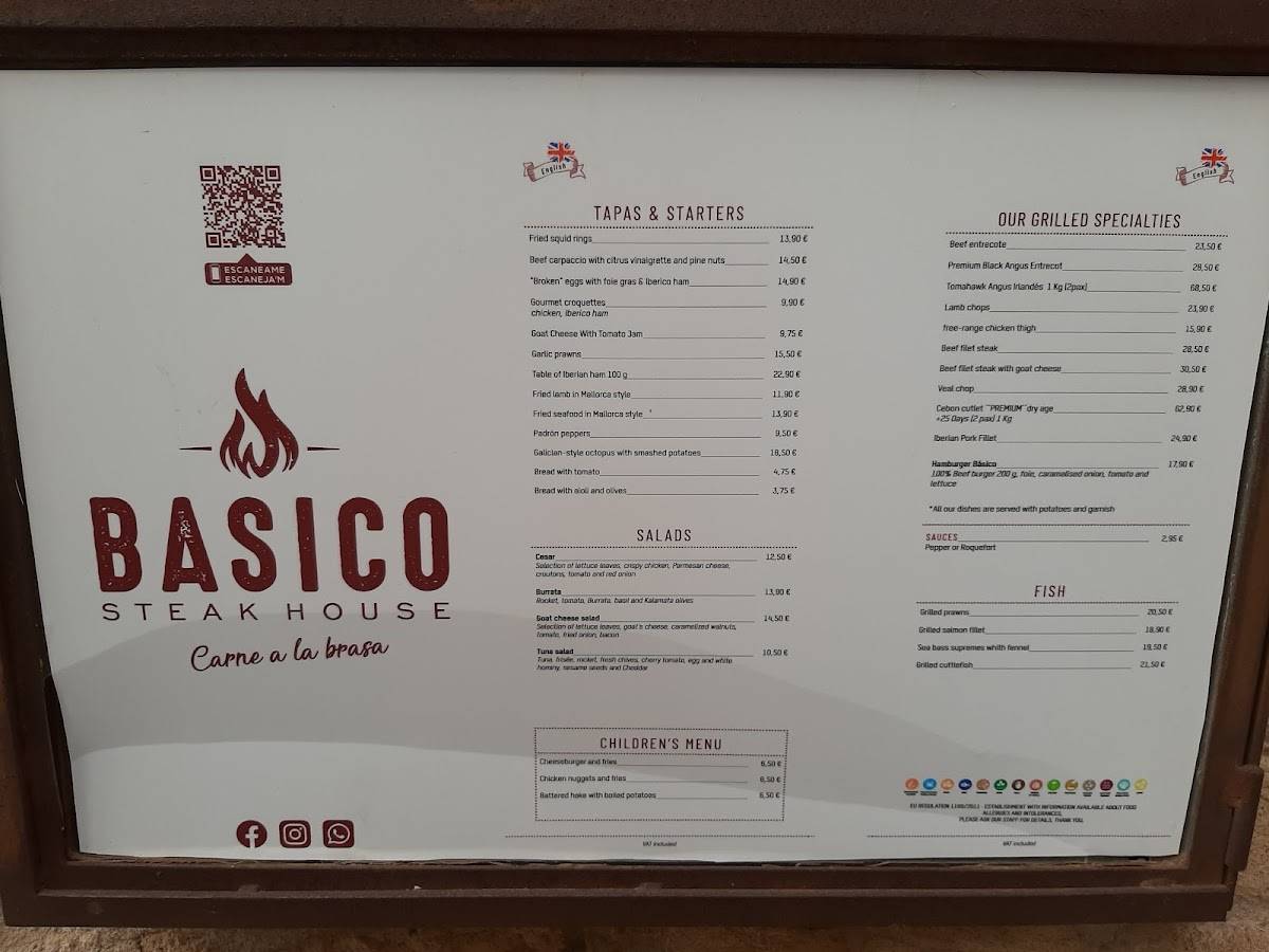 Menu at basico steak house restaurant, Alcúdia