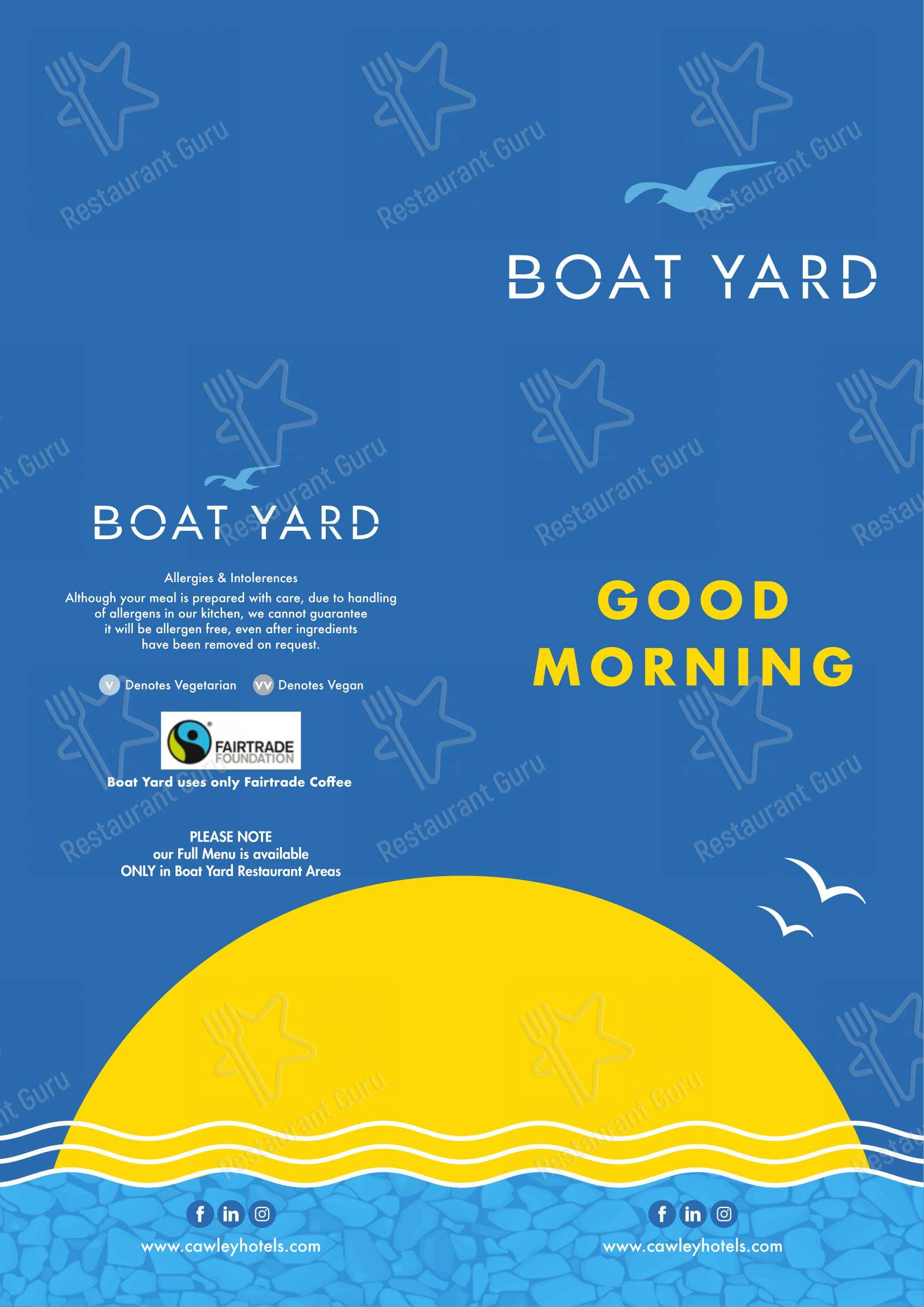 Menu at Boat Yard restaurant, Lochwinnoch