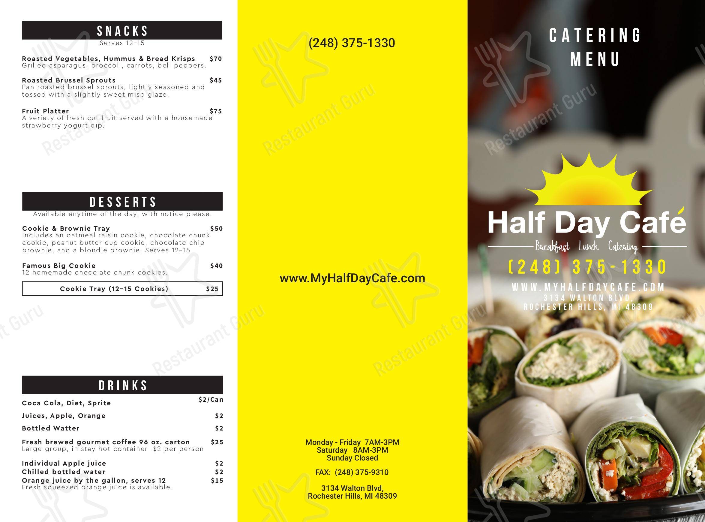 Menu at Half Day Cafe, Rochester Hills